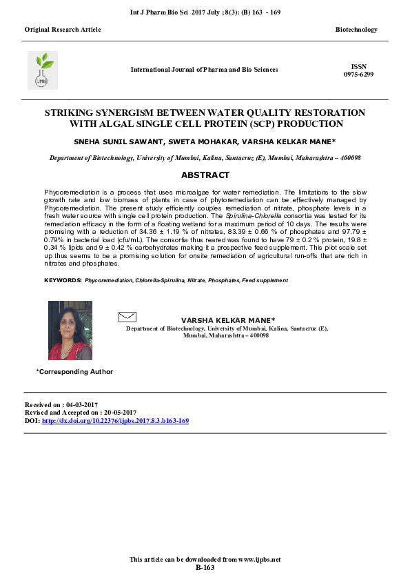 (PDF) Striking synergism between water quality restoration with algal ...