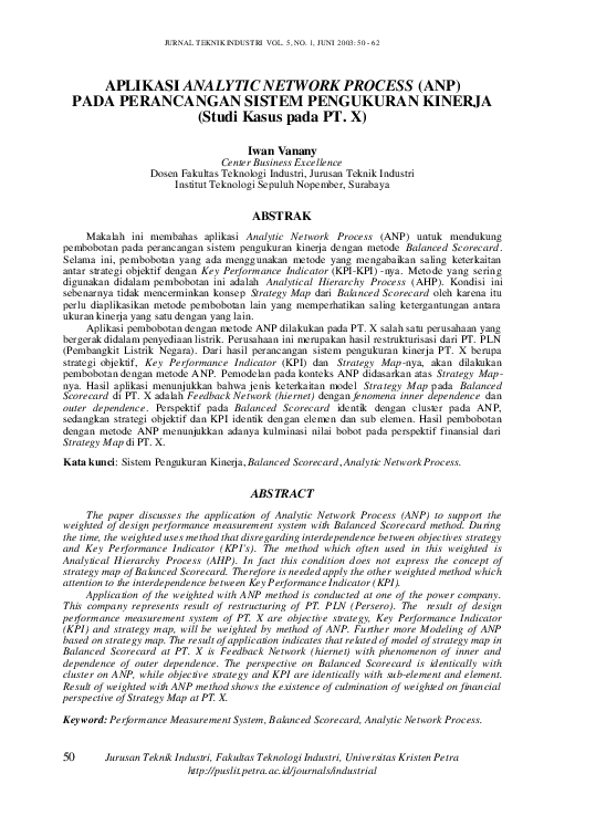 (PDF) APLIKASI ANALYTIC NETWORK PROCESS (ANP) PADA PERANCANGAN SISTEM PENGUKURAN KINERJA (Studi ...