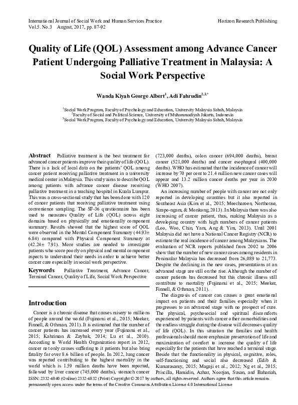 (PDF) Quality of Life (QOL) Assessment among Advance Cancer Patient ...