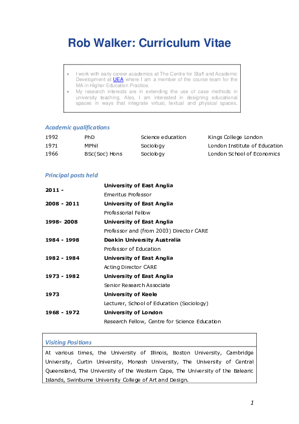 (DOC) Rob Walker: Curriculum Vitae