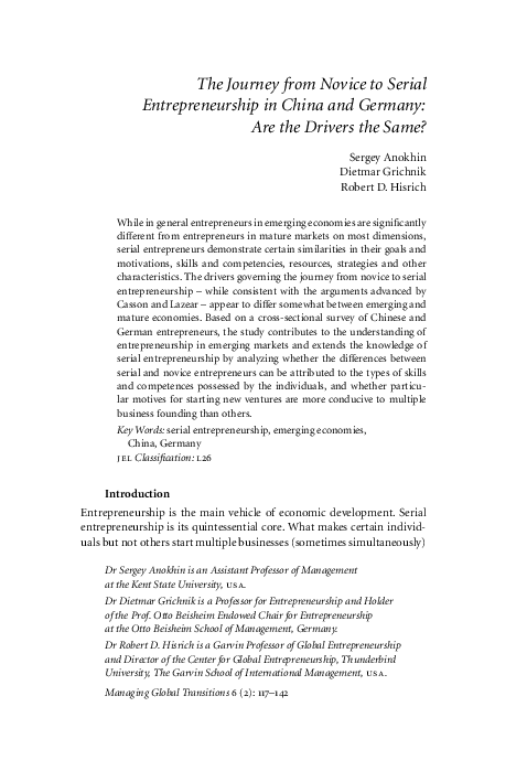 (PDF) The Journey from Novice to Serial Entrepreneurship in China and ...