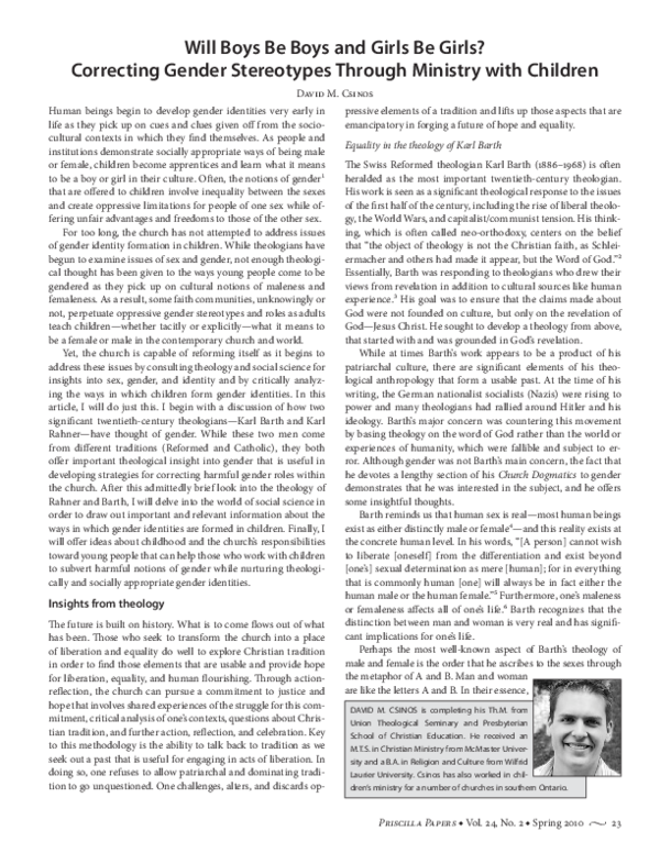 (PDF) Will Boys Be Boys and Girls Be Girls? Correcting Gender ...