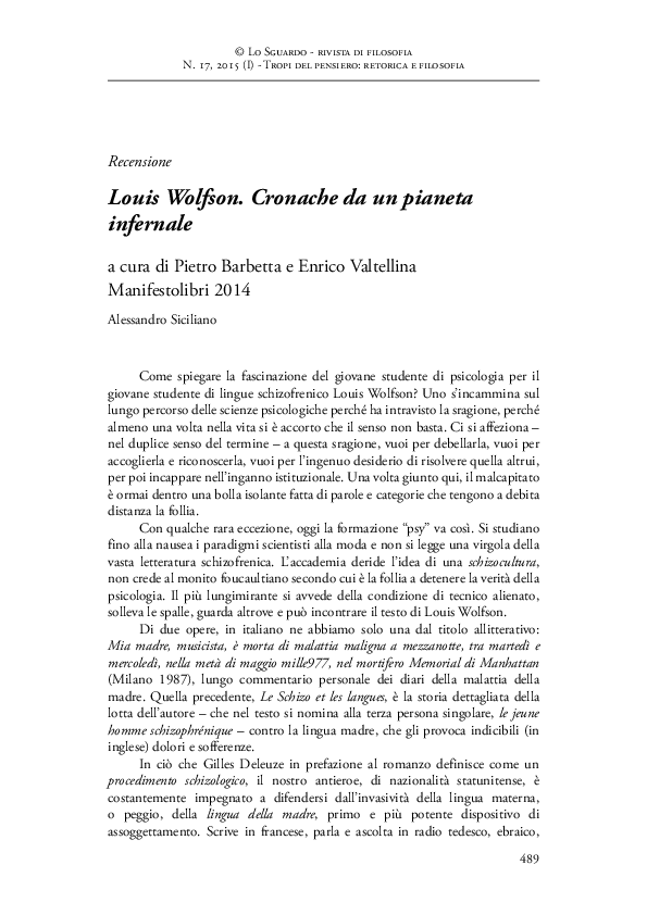 (PDF) (a cura di) P. Barbetta, E. Valtellina, Louis Wolfson. Cronache ...