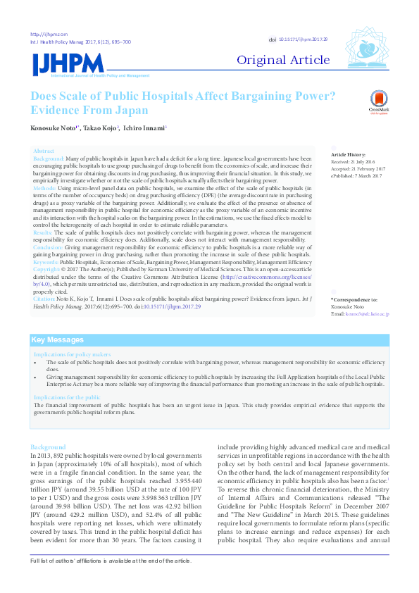 (PDF) Does Scale of Public Hospitals Affect Bargaining Power? Evidence ...