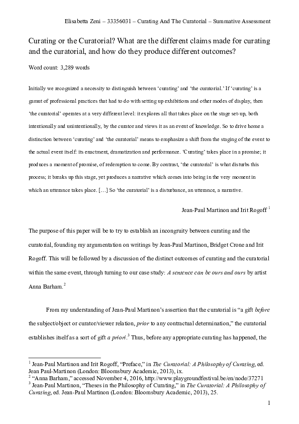 (PDF) Curating or the Curatorial? What are the different claims made ...