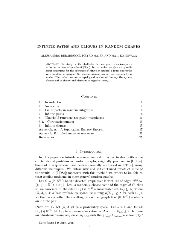 Pdf Infinite Paths And Cliques In Random Graphs