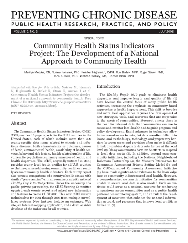 (PDF) Community health status indicators project: the development of a ...