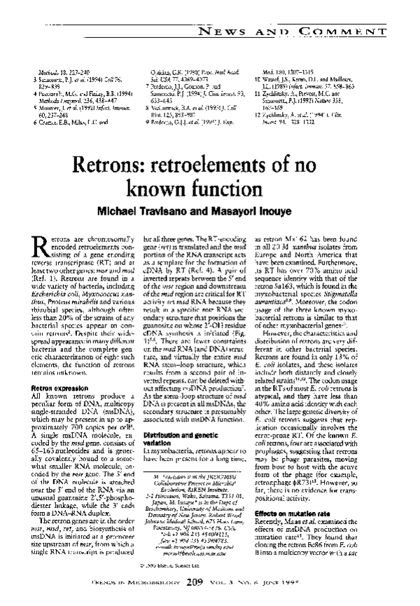 (PDF) Retrons: retroelements of no known function | Michael Travisano ...