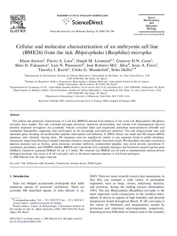 (PDF) Cellular and molecular characterization of an embryonic cell line (BME26) from the tick ...