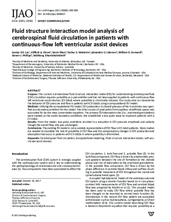 (PDF) Fluid structure interaction model analysis of cerebrospinal fluid circulation in patients ...