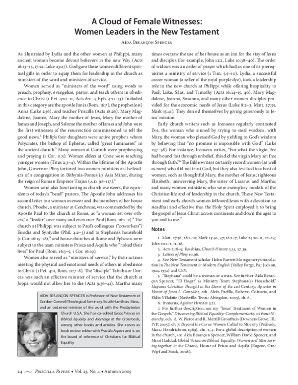 (PDF) A Cloud of Female Witnesses: Women Leaders in the New Testament