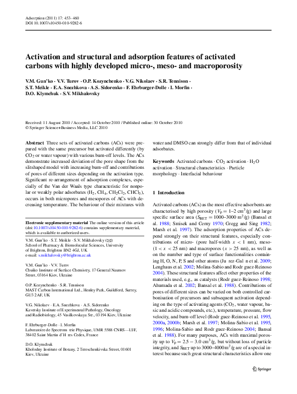 (PDF) Activation and structural and adsorption features of activated ...