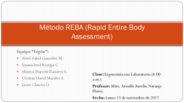 (PPT) Metodo REBA Rapid Entire Body Assessment