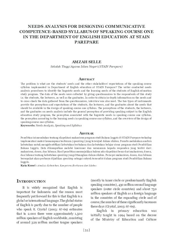 (PDF) NEEDS ANALYSIS FOR DESIGNING COMMUNICATIVE COMPETENCE-BASED ...