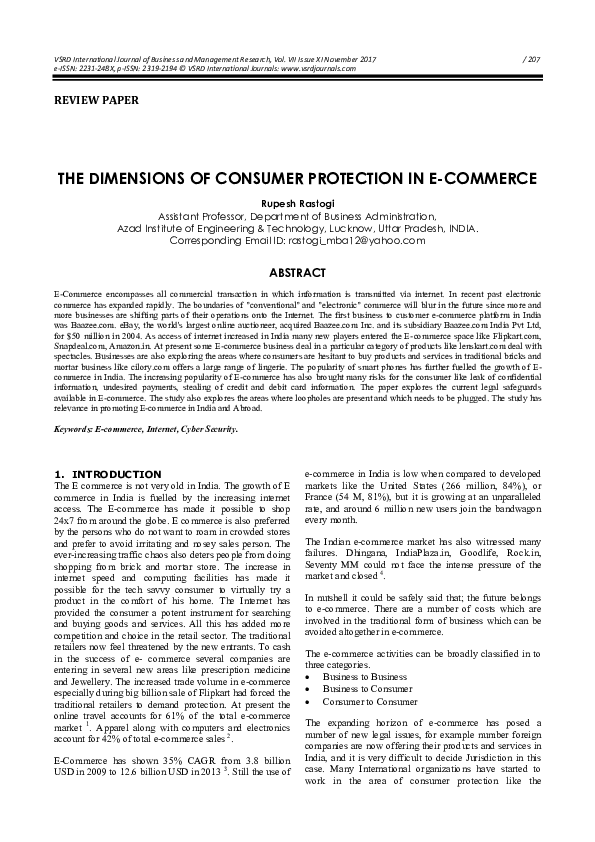 (PDF) THE DIMENSIONS OF CONSUMER PROTECTION IN E-COMMERCE