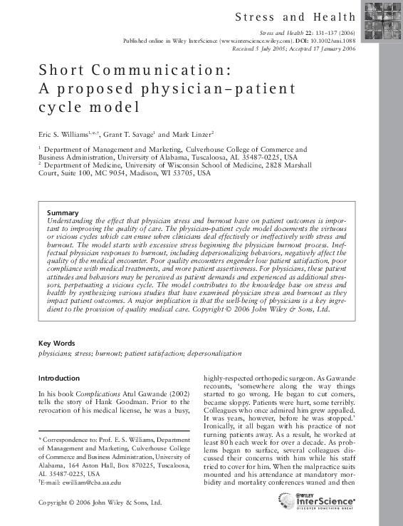 (PDF) A proposed physician patient cycle model Williams et al 2006