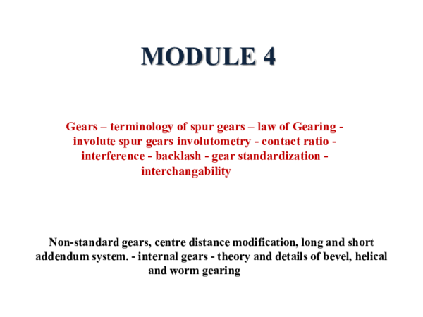 (PDF) MODULE 4 Gears – terminology of spur gears – law of Gearing ...