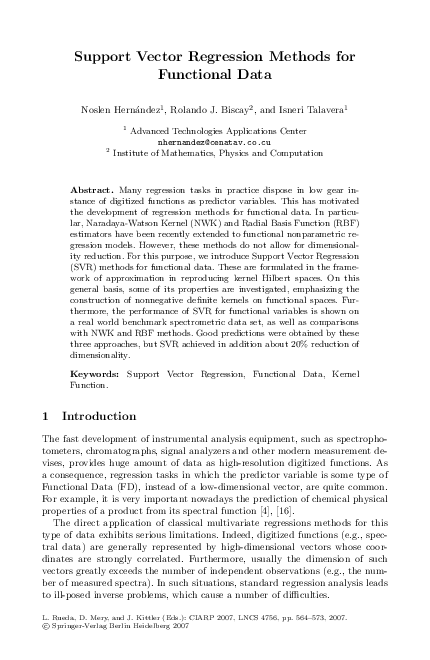 (PDF) Support vector regression methods for functional data