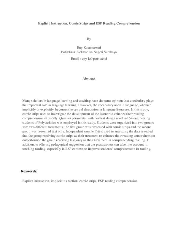 (DOC) Explicit Instruction, Comic Strips and ESP Reading Comprehension