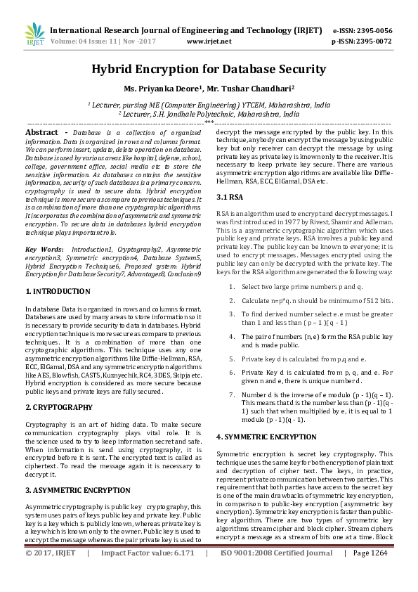 (PDF) Hybrid Encryption for Database Security | IRJET Journal - Academia.edu