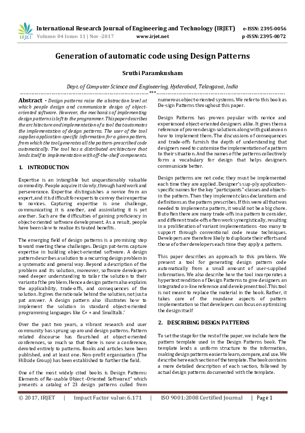(PDF) Generation of automatic code using Design Patterns | IRJET ...