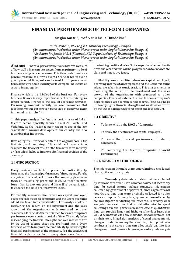 (PDF) FINANCIAL PERFORMANCE OF TELECOM COMPANIES