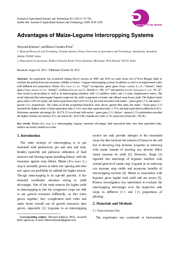 Pdf Advantages Of Maize Legume Intercropping Systems