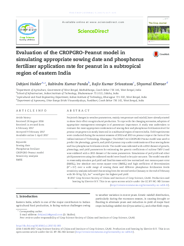 (PDF) Evaluation of the CROPGRO-Peanut model in simulating appropriate sowing date and ...