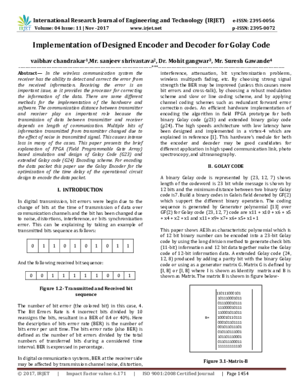 Pdf Implementation Of Designed Encoder And Decoder For Golay Code