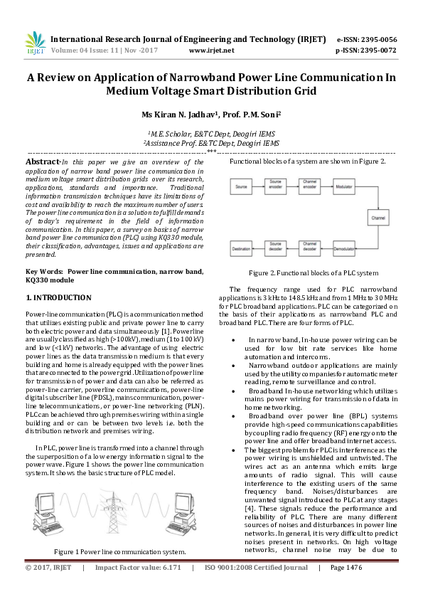 Pdf A Review On Application Of Narrowband Power Line Communication In Medium Voltage Smart