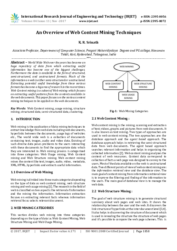 (PDF) An Overview of Web Content Mining Techniques | IRJET Journal - Academia.edu