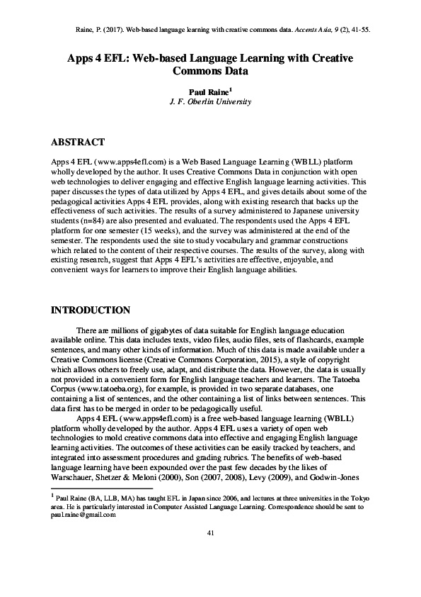 Pdf Apps 4 Efl Web Based Language Learning With Creative Commons Data 2057