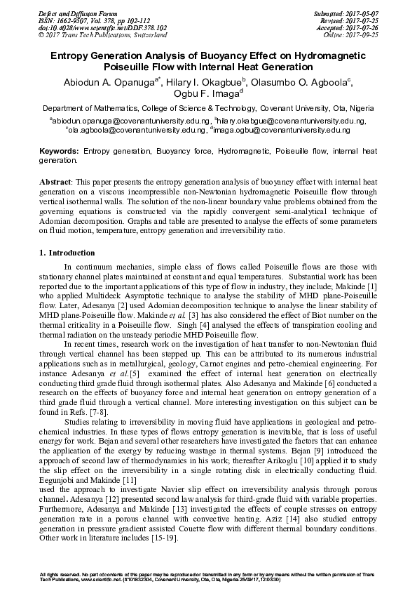 (PDF) Entropy Generation Analysis of Buoyancy Effect on Hydromagnetic Poiseuille Flow with ...