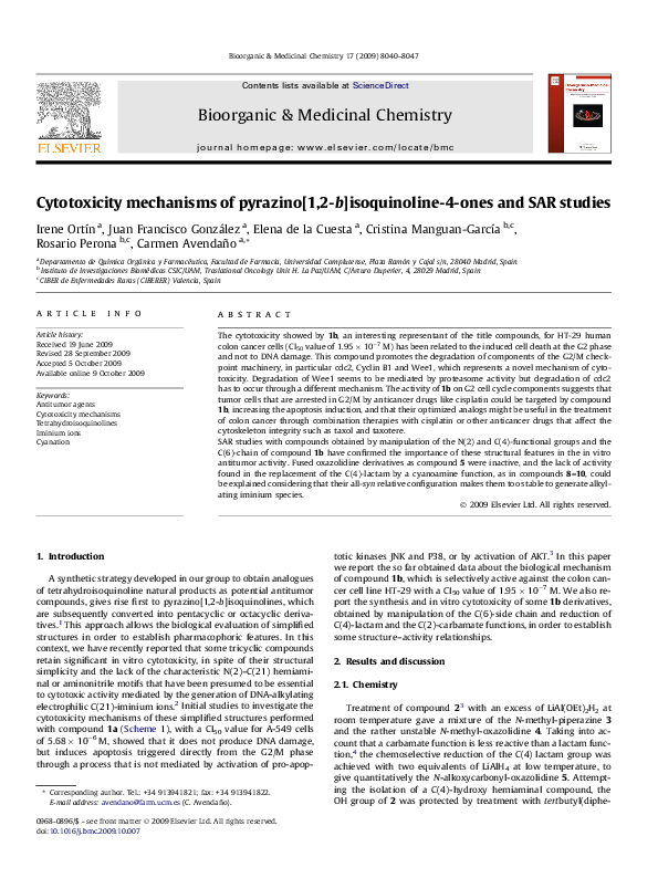 (PDF) Cytotoxicity mechanisms of pyrazino[1,2-b]isoquinoline-4-ones and ...