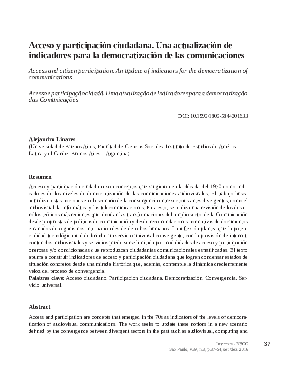 (PDF) Acceso y participación ciudadana. Una actualización de ...
