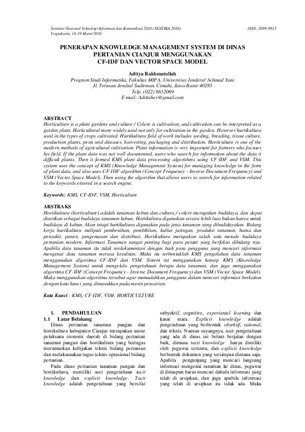 (PDF) PENERAPAN KNOWLEDGE MANAGEMENT SYSTEM DI DINAS PERTANIAN CIANJUR ...