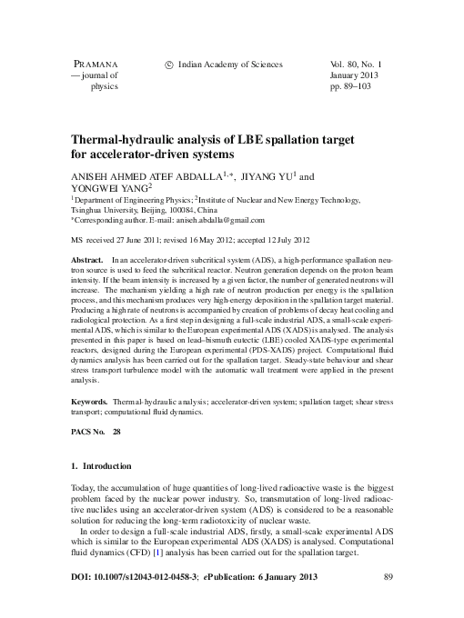 (PDF) Thermal-hydraulic analysis of LBE spallation target for ...