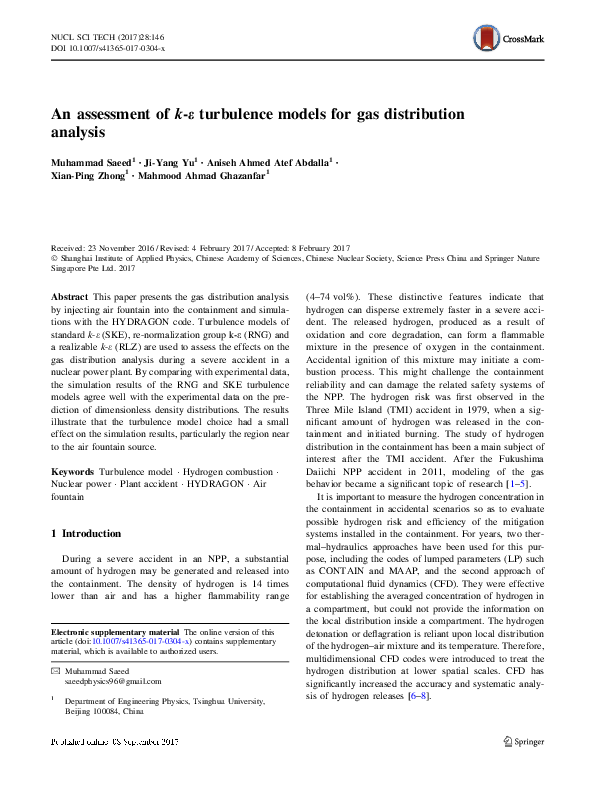 (PDF) An assessment of k-e turbulence models for gas distribution analysis