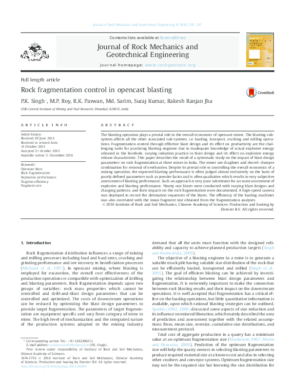 Pdf Rock Fragmentation Control In Opencast Blasting