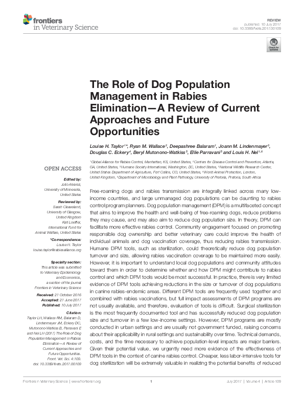 (PDF) The Role of Dog Population Management in Rabies elimination—A ...
