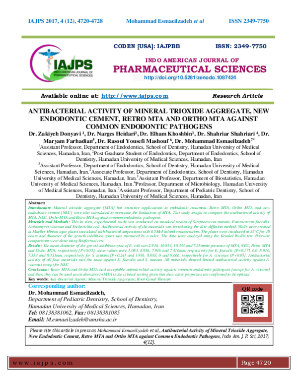 (PDF) ANTIBACTERIAL ACTIVITY OF MINERAL TRIOXIDE AGGREGATE, NEW ...