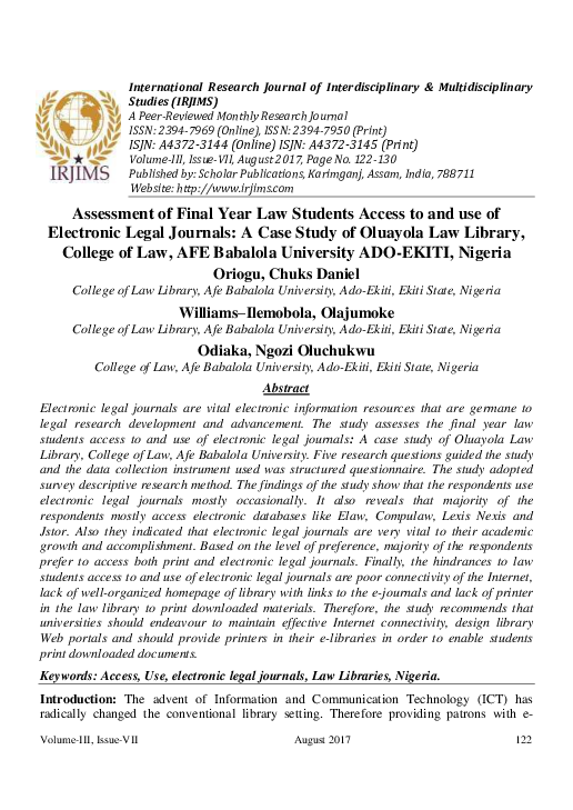 (PDF) Assessment of Final Year Law Students Access to and use of ...