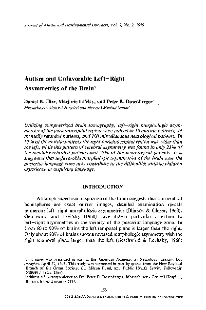 (PDF) Autism and unfavorable left-right asymmetries of the brain
