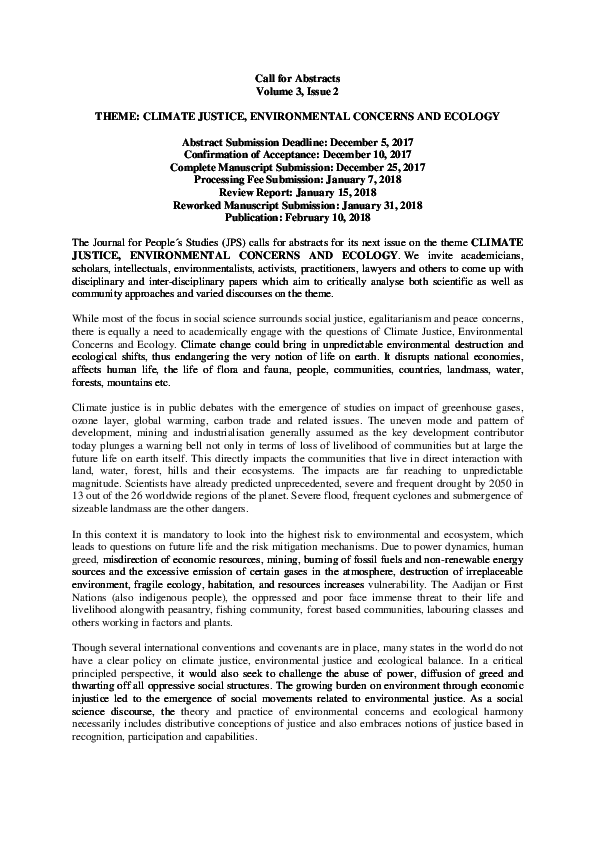 (DOC) Call for Abstracts Volume 3, Issue 2