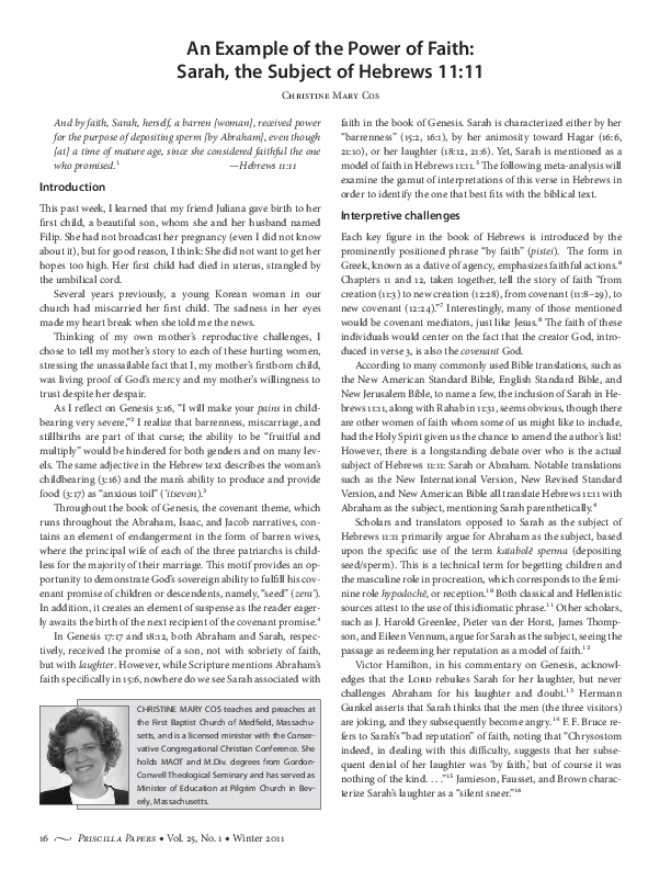 (PDF) An Example of the Power of Faith: Sarah, the Subject of Hebrews 11:11