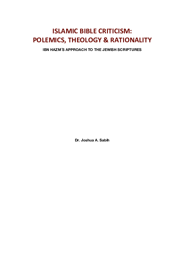 (PDF) Islamic Bible Criticism: Polemics, Theology & Rationality ...