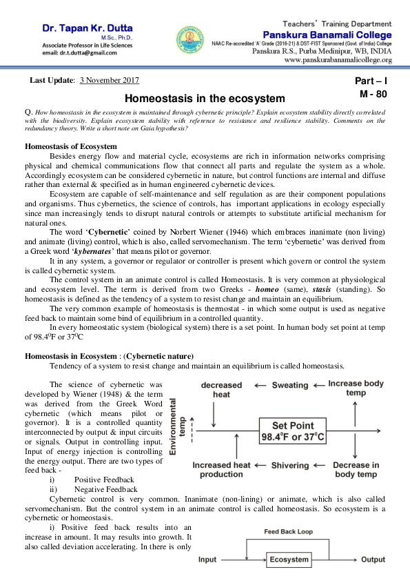 (PDF) Homeostasis in the ecosystem