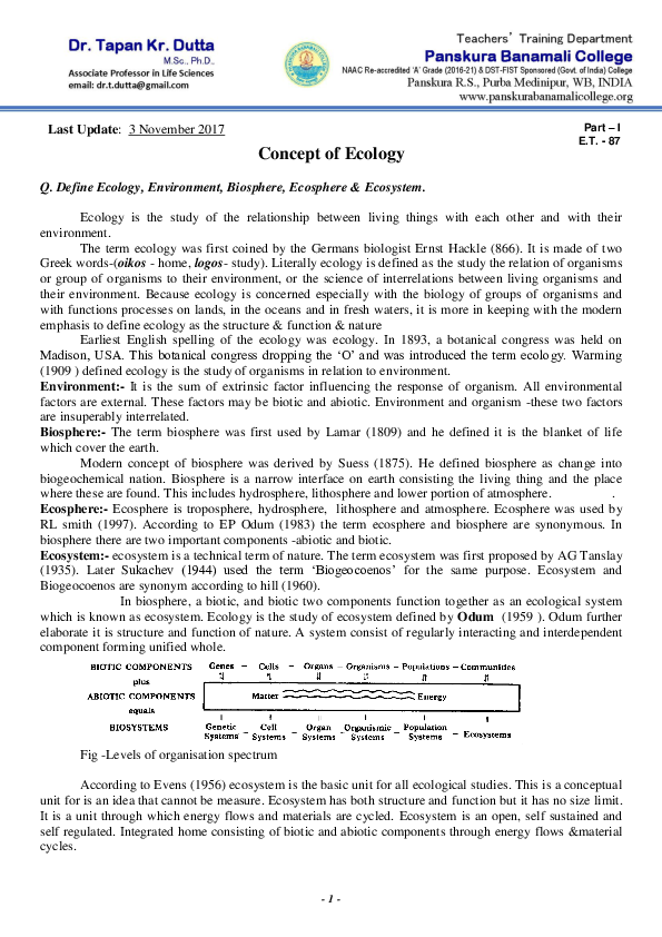 (PDF) Concept of Ecology