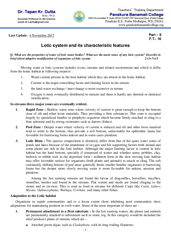 (PDF) Lotic system and its characteristic features