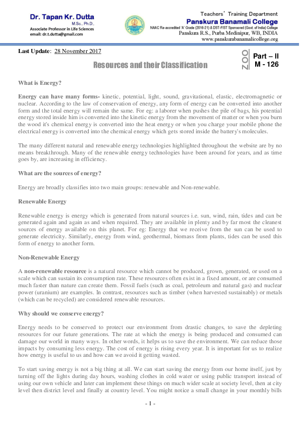 (PDF) What is Energy? Resources and their Classification